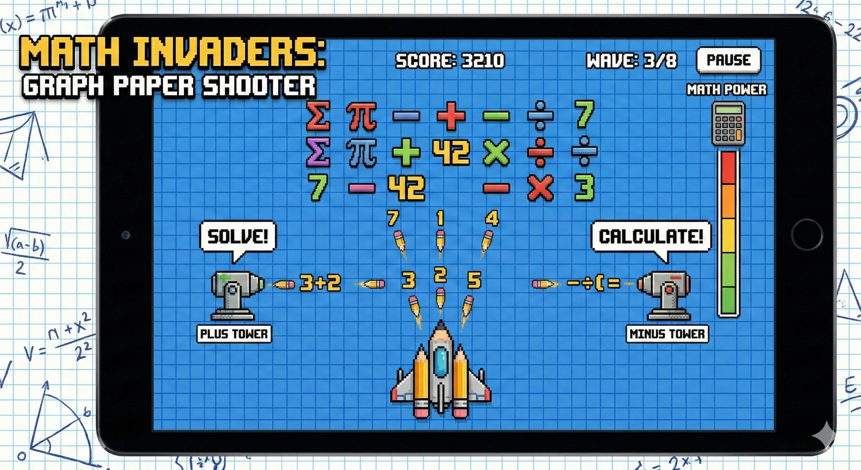 Math Invaders GRAPH PAPER SHOOTER game – AOP3D tech